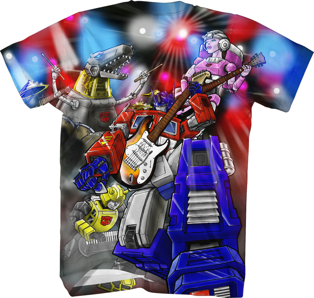 Autobots Rock Sublimation Shirt: Grimlock, Optimus Prime, Arcee