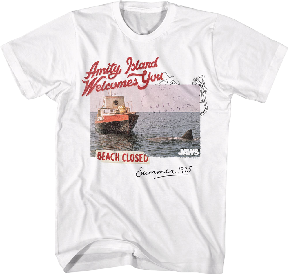 Amity Island Beach Closed Postcard Jaws T-Shirt