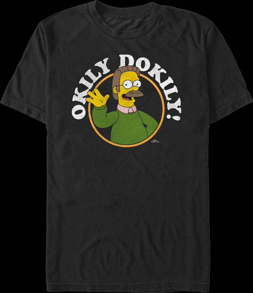 Black Ned Flanders Okily Dokily Simpsons T-Shirt