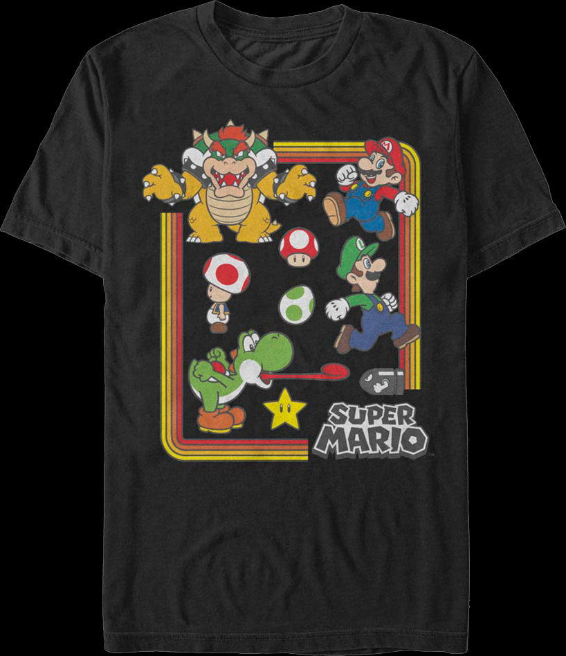 Black Nintendo Characters Super Mario Bros. T-Shirt