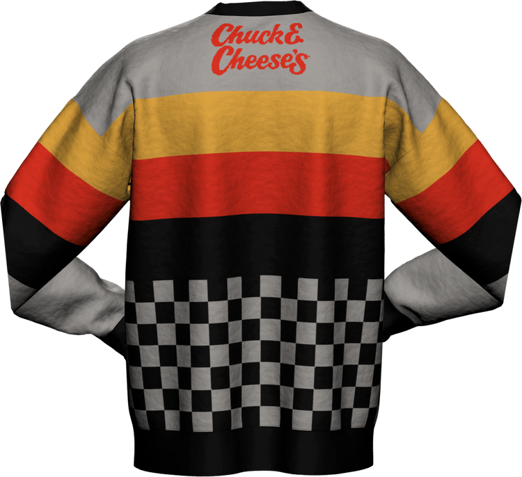Checkerboard Character Chuck E. Cheese Knitted Sweater