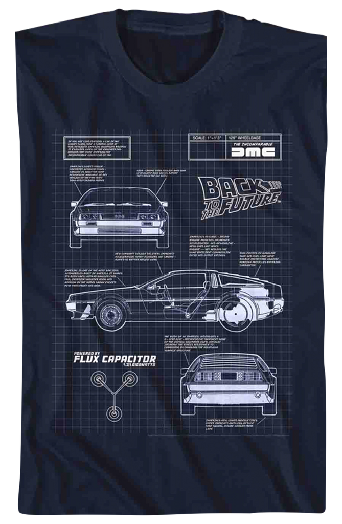 DeLorean Schematic Back To The Future Navy T-Shirt