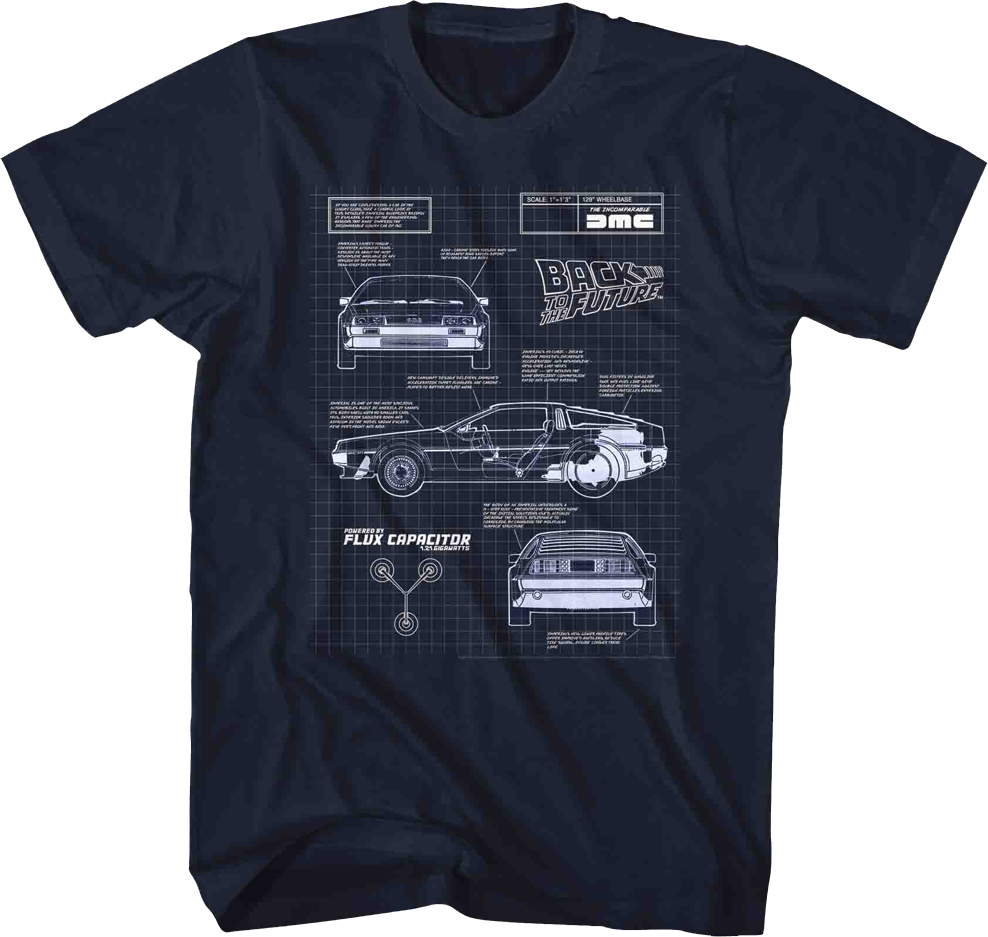 DeLorean Schematic Back To The Future Navy T-Shirt