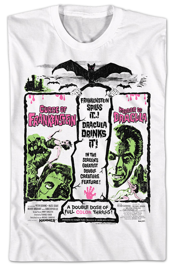 Frankenstein And Dracula Double Feature Poster Hammer Films T-Shirt