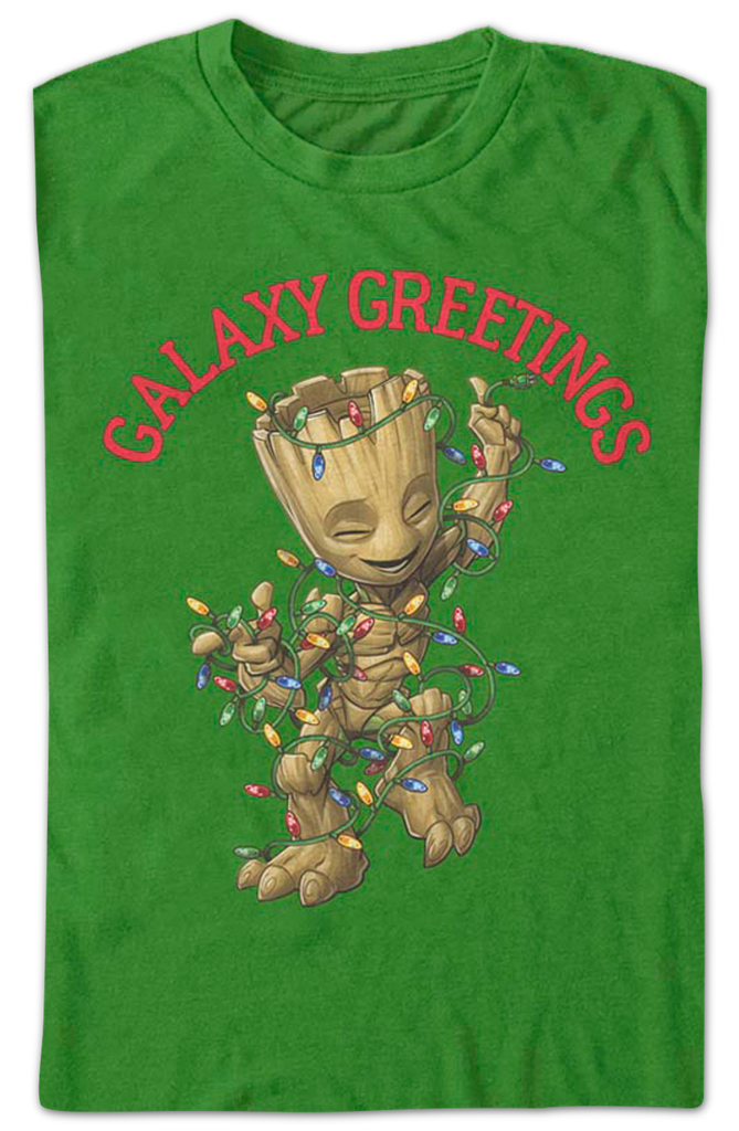 Galaxy Greetings Groot Christmas Lights Marvel Comics T-Shirt
