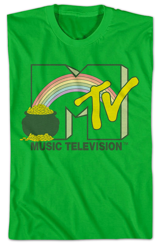 Green Rainbow And Pot Of Gold Logo MTV Shirt
