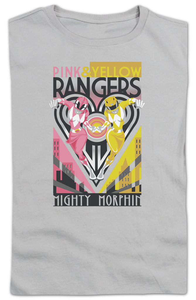Ladies Pink and Yellow Rangers Mighty Morphin Power Rangers Shirt