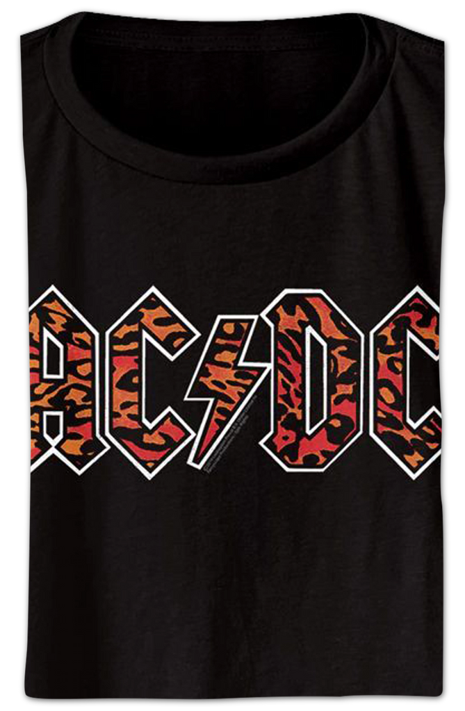 Ladies Leopard Print Logo ACDC Crop Top