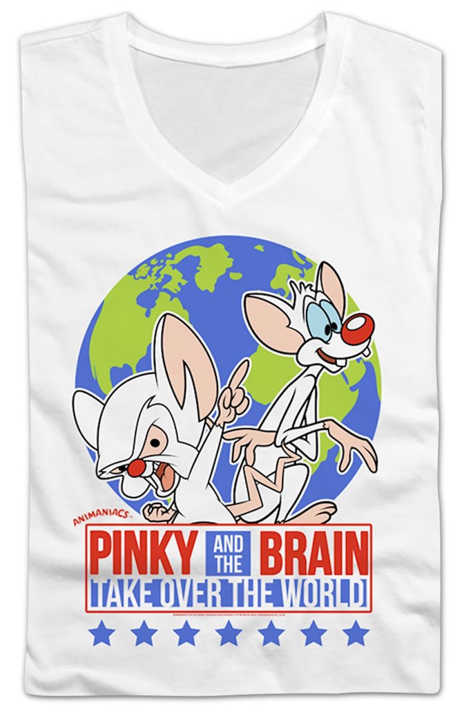 Ladies Pinky And The Brain Take Over The World Animaniacs V-Neck Shirt