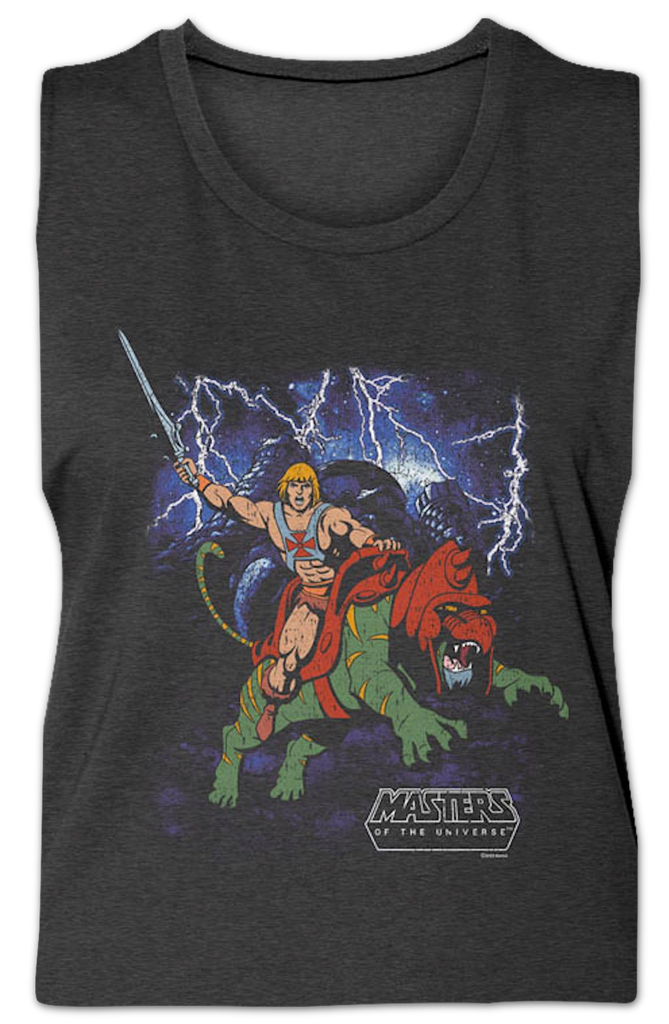 Ladies Vintage He-Man & Battle Cat Poster MOTU Muscle Tank Top