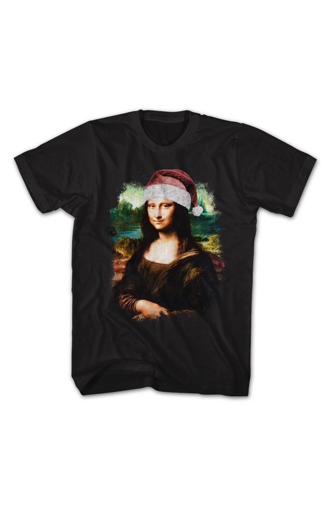 Mona Lisa In Santa Claus Hat Art Gallery T-Shirt