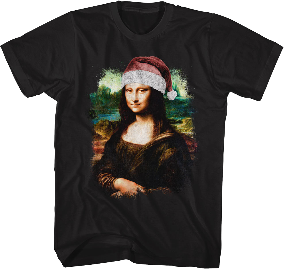 Mona Lisa In Santa Claus Hat Art Gallery T-Shirt