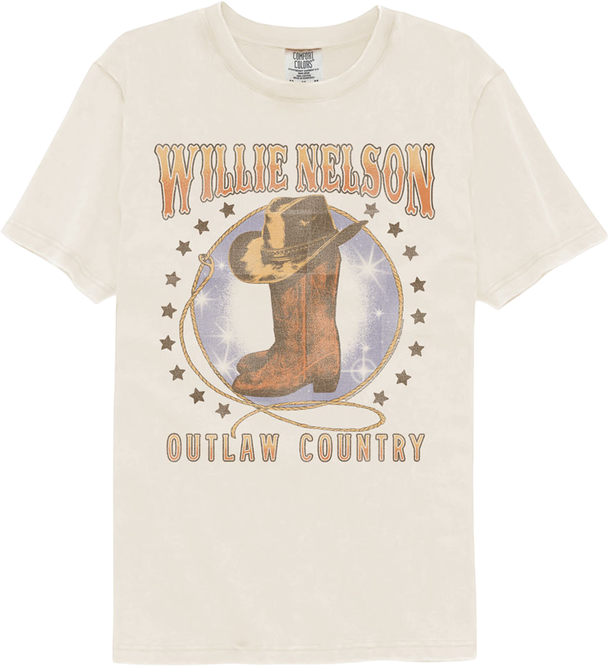 Outlaw Country Boots & Hat Willie Nelson Comfort Colors Brand T-Shirt