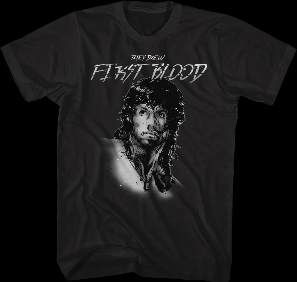 Rambo They Drew First Blood Black T-Shirt