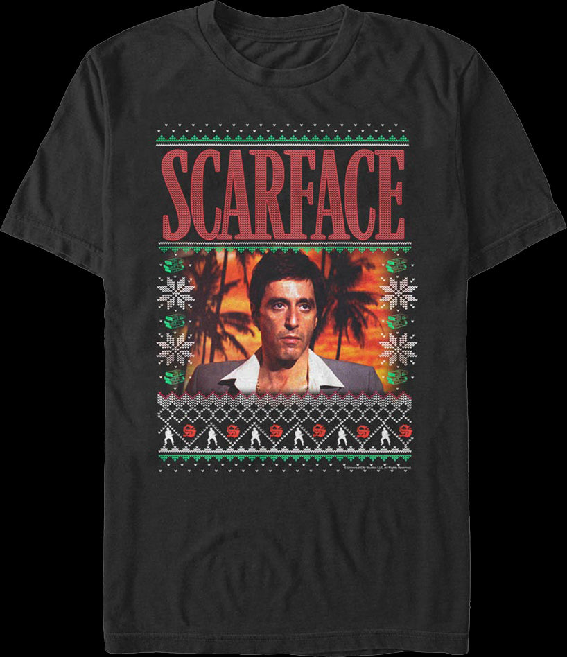 Tony Montana Faux Ugly Christmas Sweater Scarface T-Shirt