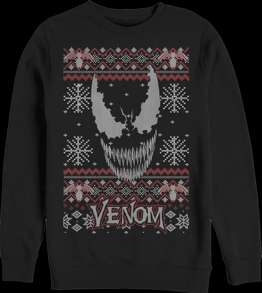 Venom Faux Ugly Knit Christmas Sweater Marvel Comics Sweatshirt