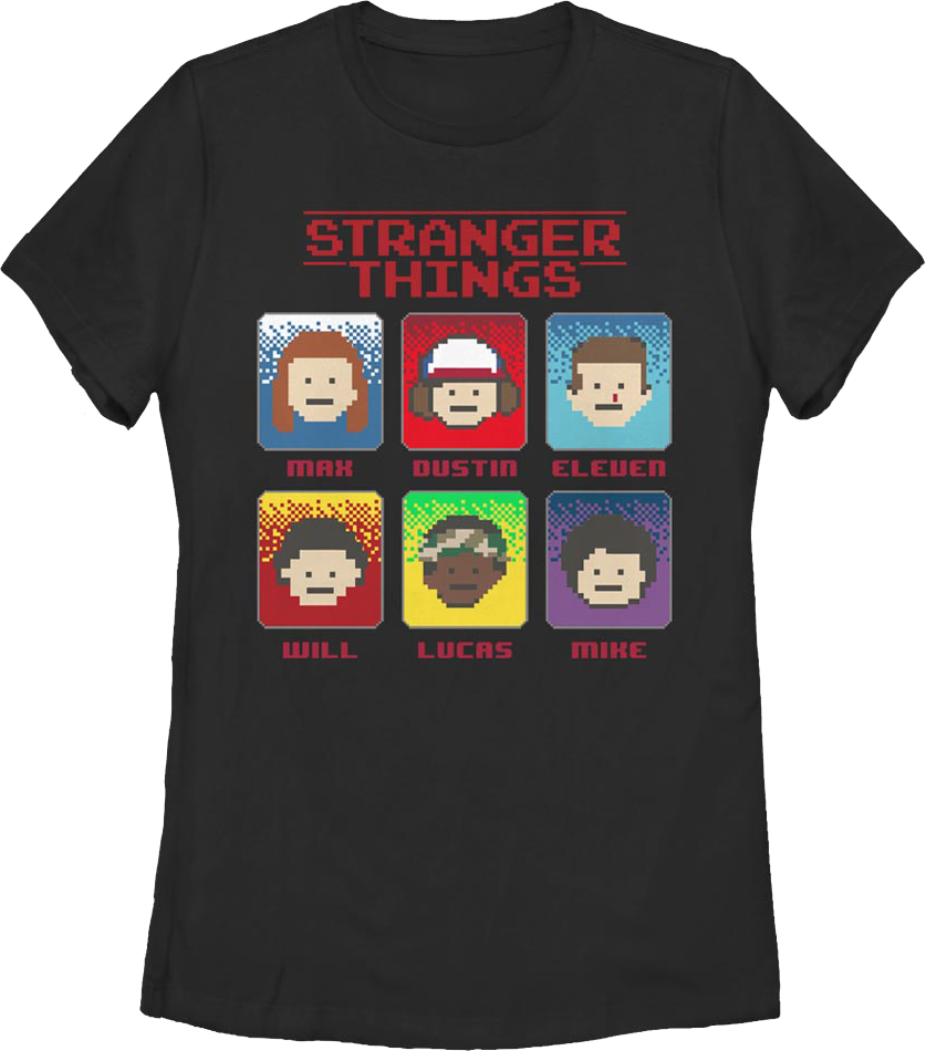 Womens 8-Bit Characters Stranger Things Shirt