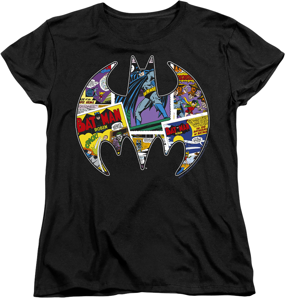 Womens Batman Logo Collage DC Comics Shirt
