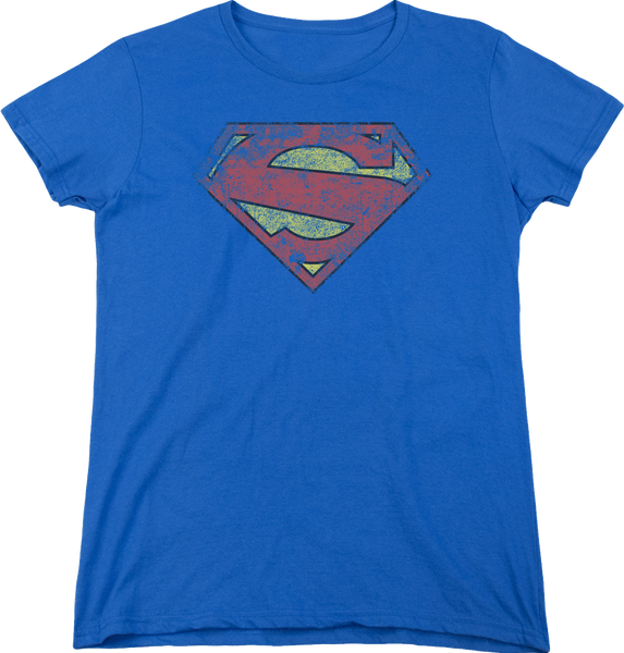 Womens Distressed Logo Superman Shirt