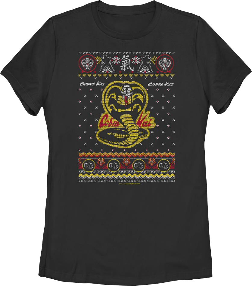 Womens Dojo Logo Faux Ugly Christmas Sweater Cobra Kai Shirt