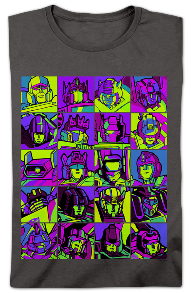 Womens Neon Pop Art Robot Collage Transformers Shirt