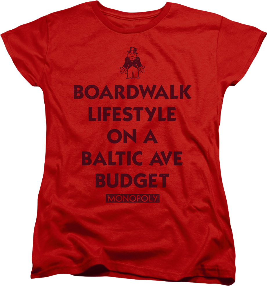 Womens Red Boardwalk Lifestyle Monopoly Shirt