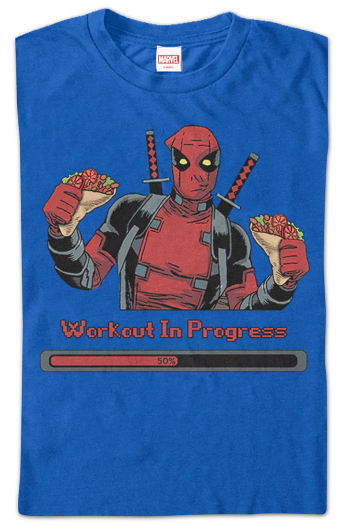 Workout in Progress Deadpool T-Shirt: Marvel Deadpool Mens T-Shirt