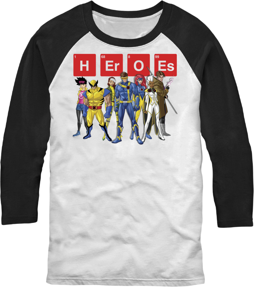 X-Men Heroes Periodic Table Marvel Comics Raglan Baseball Shirt