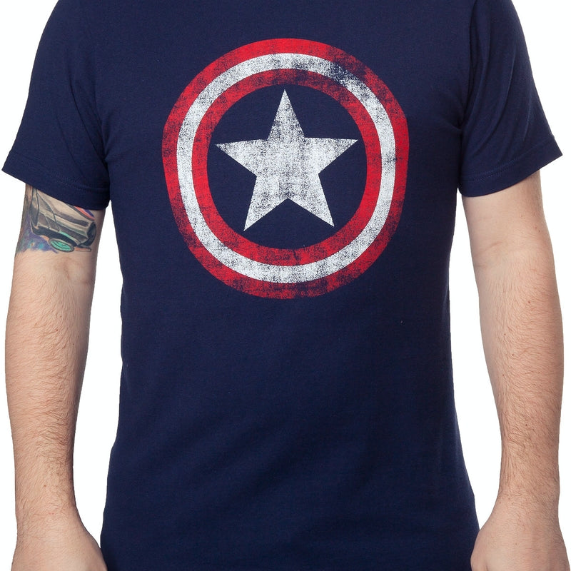 Navy Distressed Captain America Shield Shirt: Marvel Comics