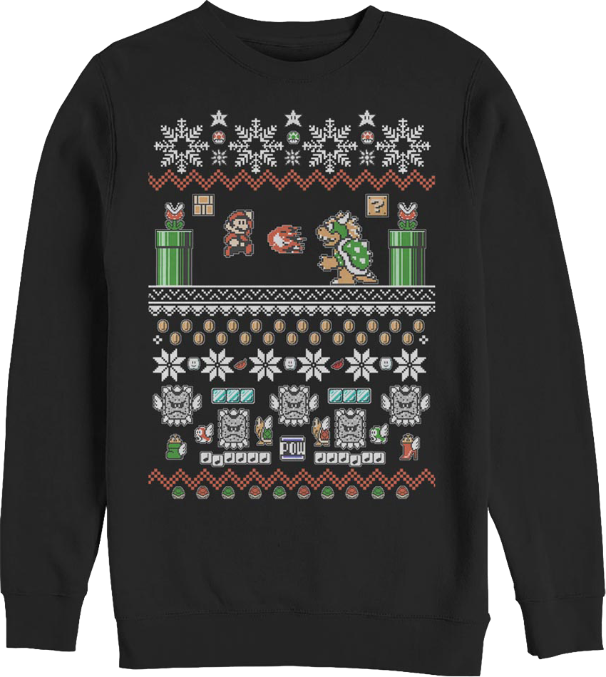 Ugly Faux Knit Mario and Bowser Nintendo Sweatshirt